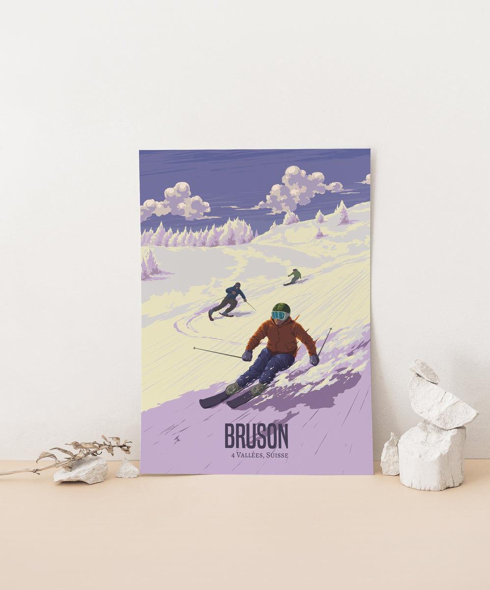 Bruson Switzerland Ski Resort Travel Poster – Bucket List Prints