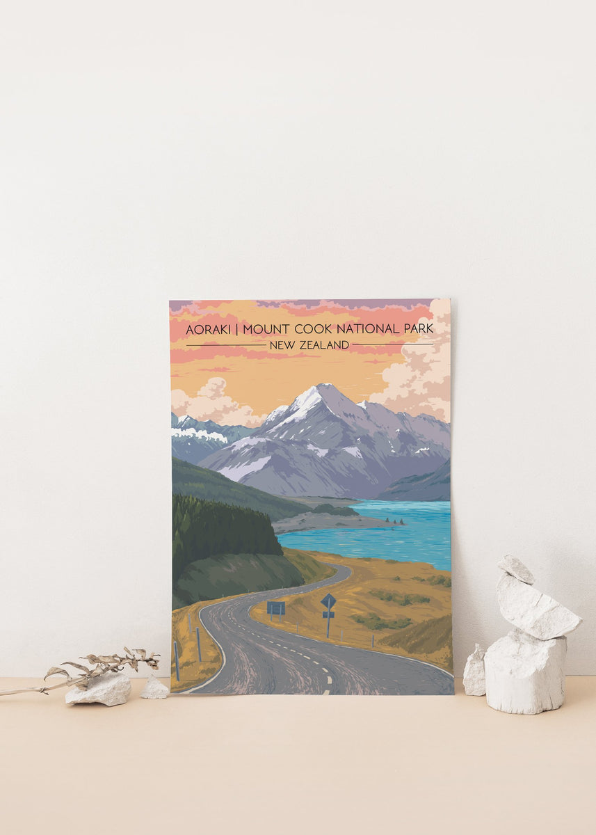 Aoraki Mount Cook National Park New Zealand Travel Poster – Bucket List ...