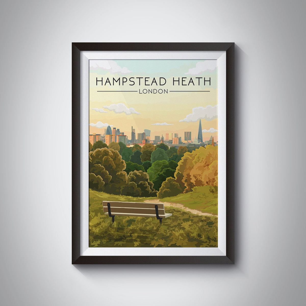 Hampstead Heath London Skyline Travel Poster – Bucket List Prints
